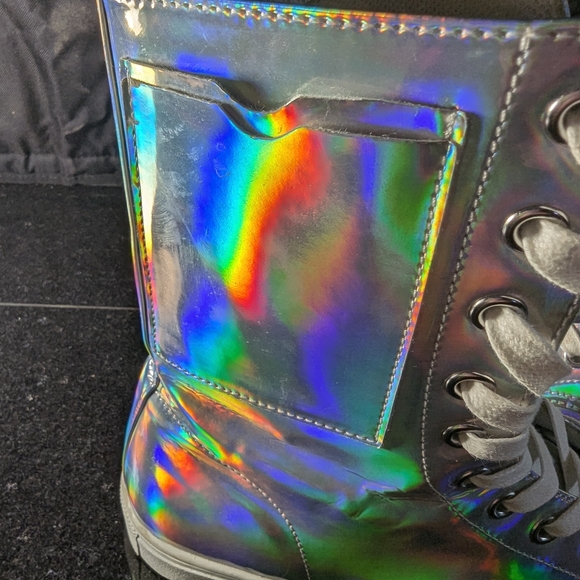 YRU | Shoes | Yru Silver Holographic Boots Size Us 7 | Poshmark